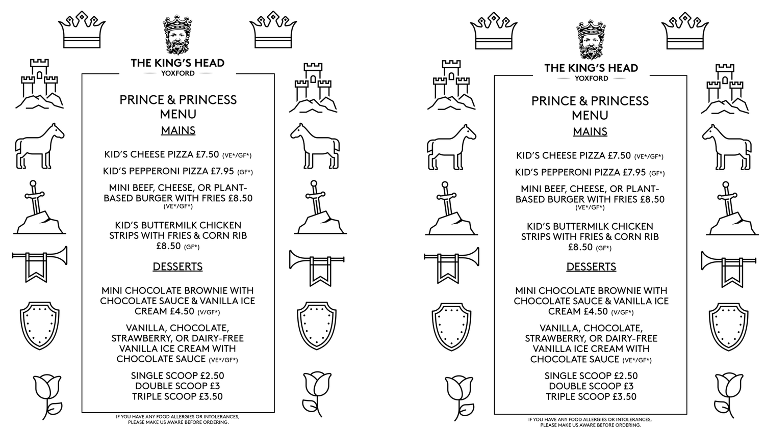 Menu — The King's Head, Yoxford