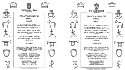 Menu — The King's Head, Yoxford