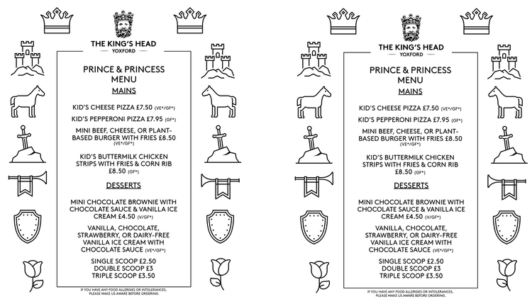 Menu — The King's Head, Yoxford