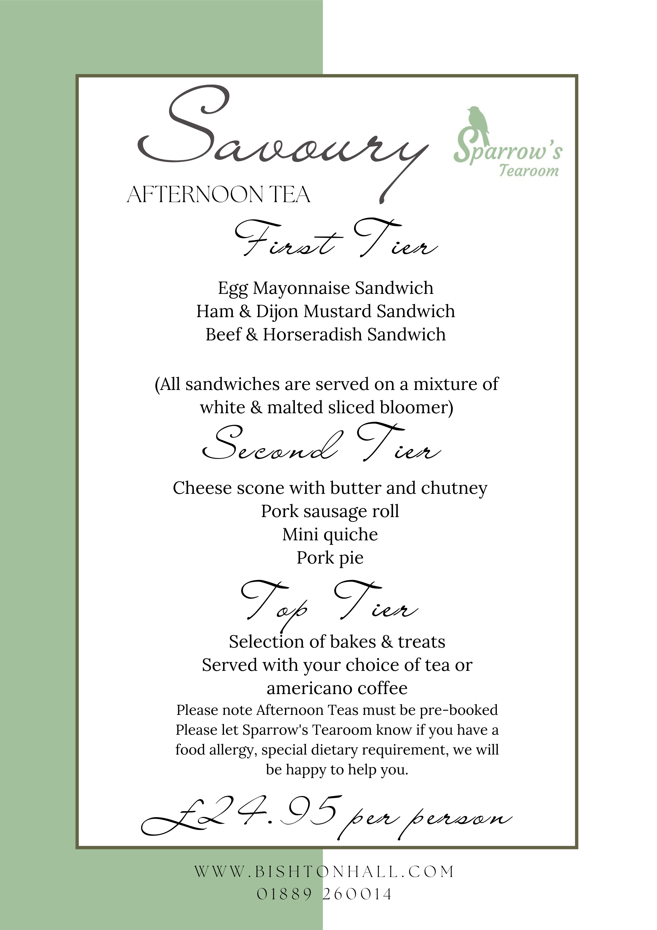 AFTERNOON TEA MENUS — Sparrows Tearoom