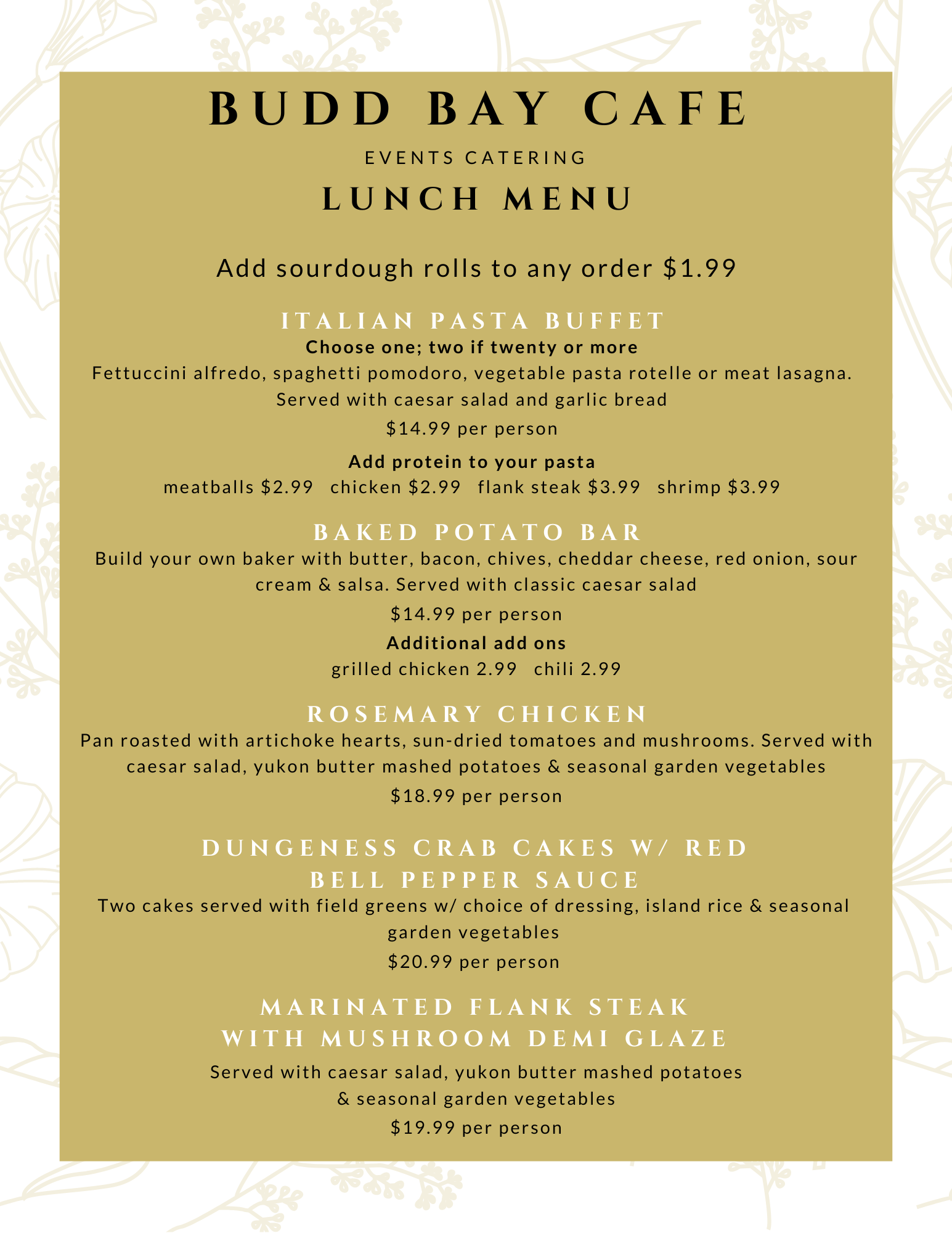 Lunch Catering Menu - Budd Bay Cafe Catering