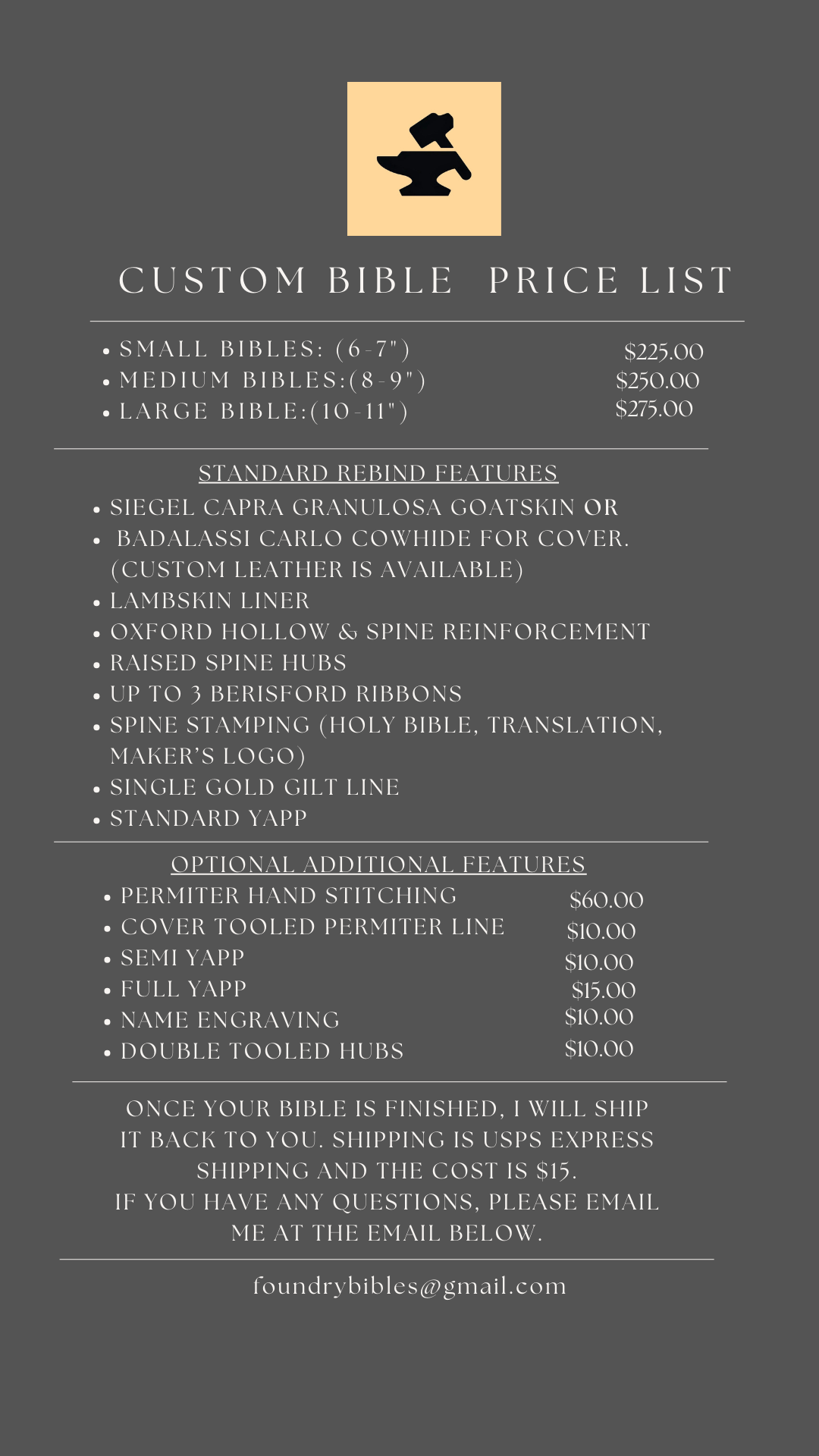 Custom Bible Pricing — Foundry Bibles