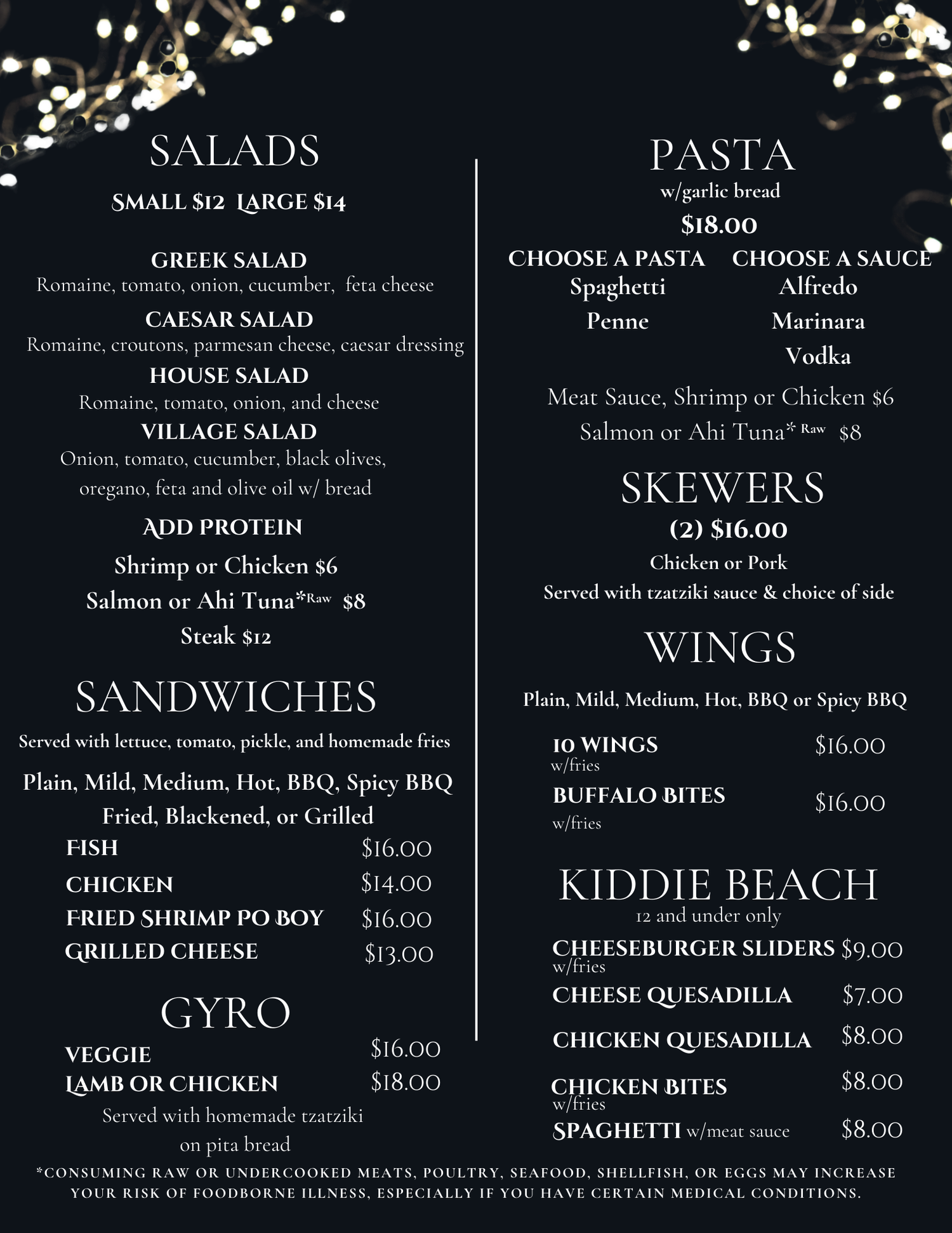 Menu — Beachside