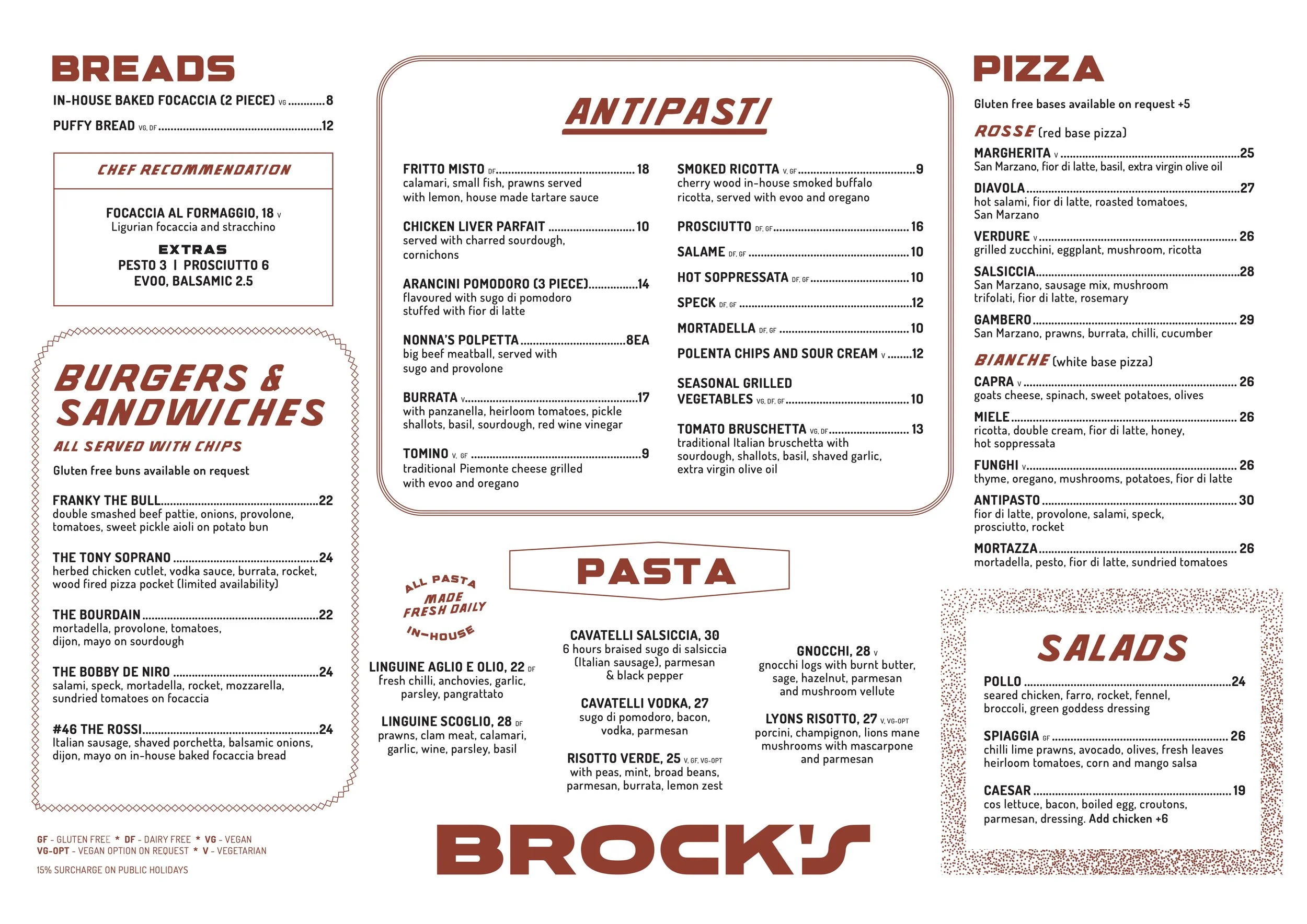 MENU — Brock's