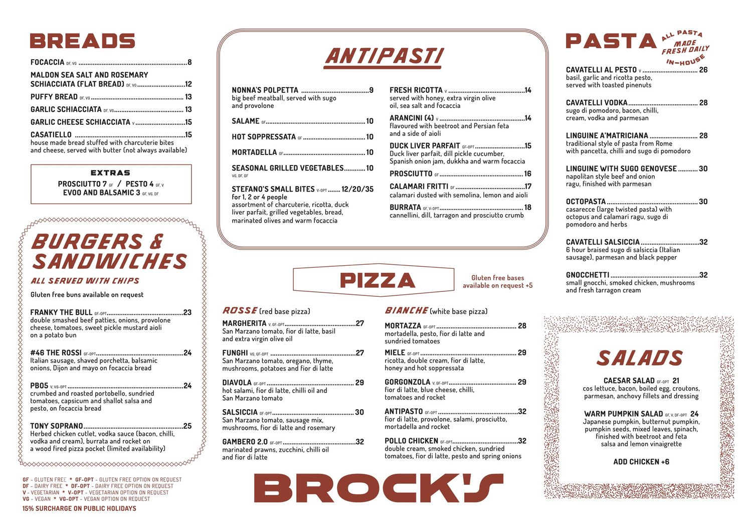MENU — Brock's