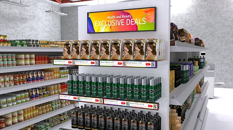 Interactive retail shelf displays. Digital shelf edge signage. Shelf ...