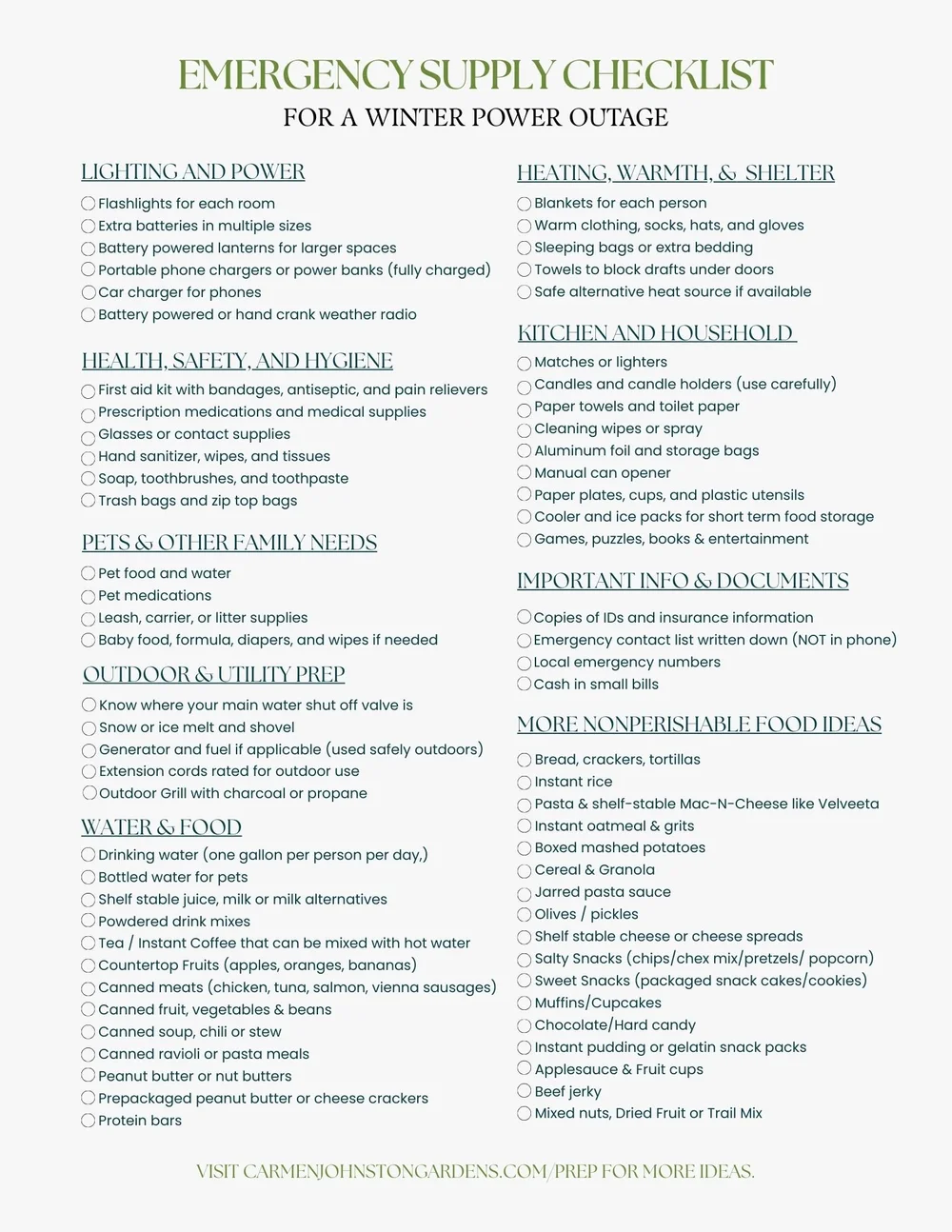 Emergency Preparedness Checklist for Winter Power Outage — Carmen ...