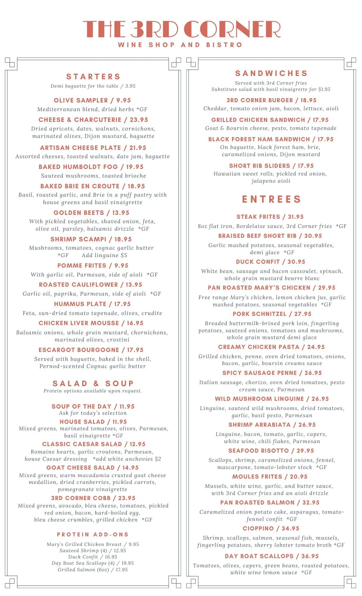 Ocean Beach Menus — The 3rd Corner