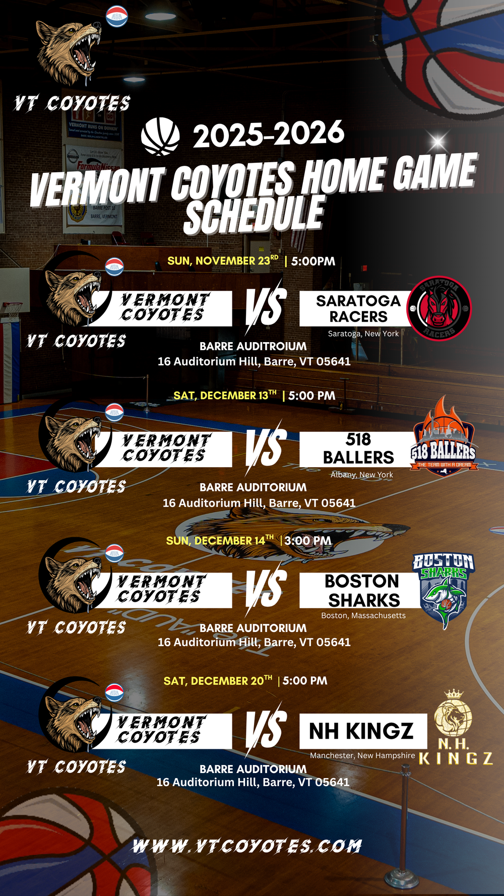2025-2026 Home Game Schedule — VT Coyotes