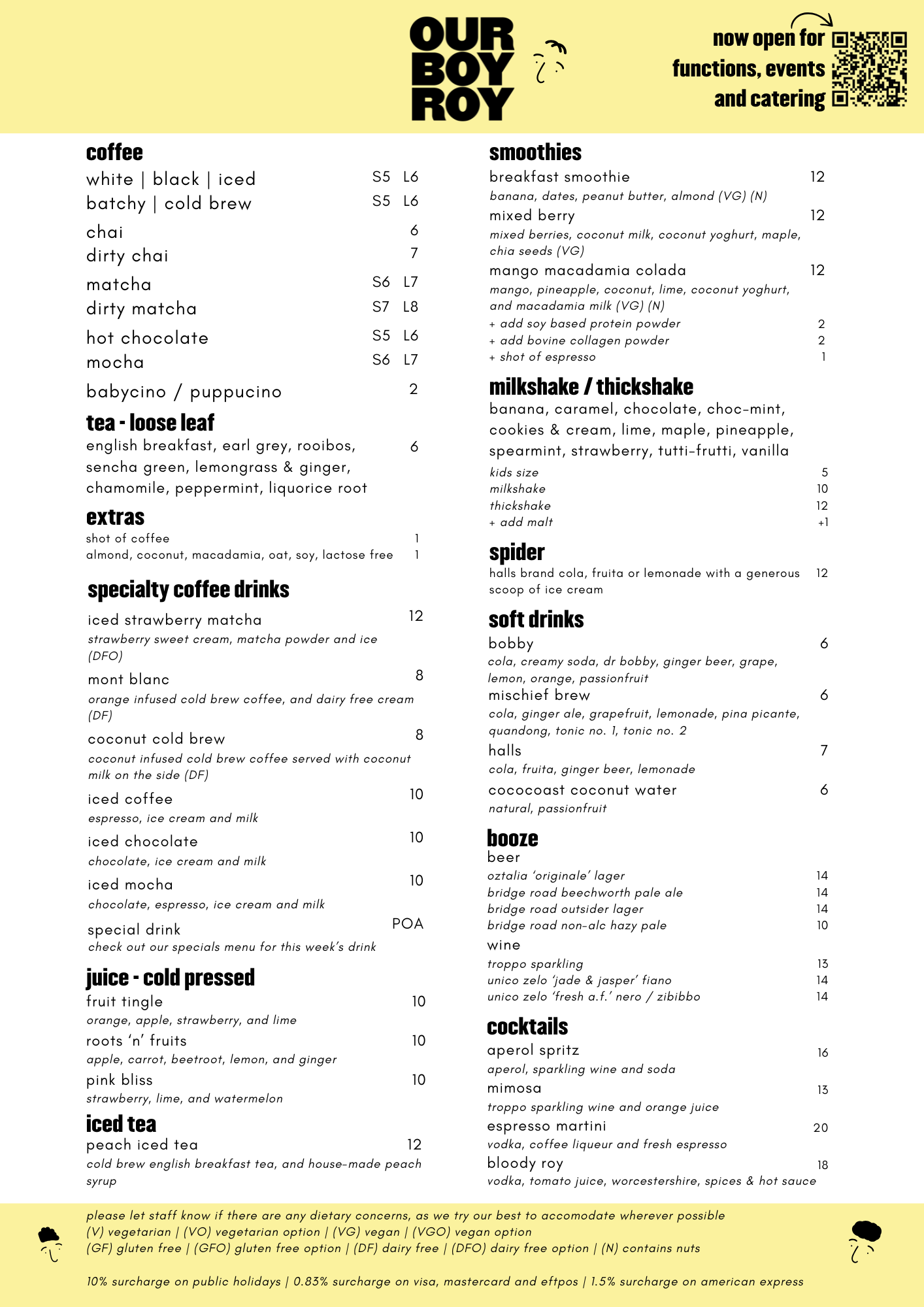 Menu — Our Boy Roy