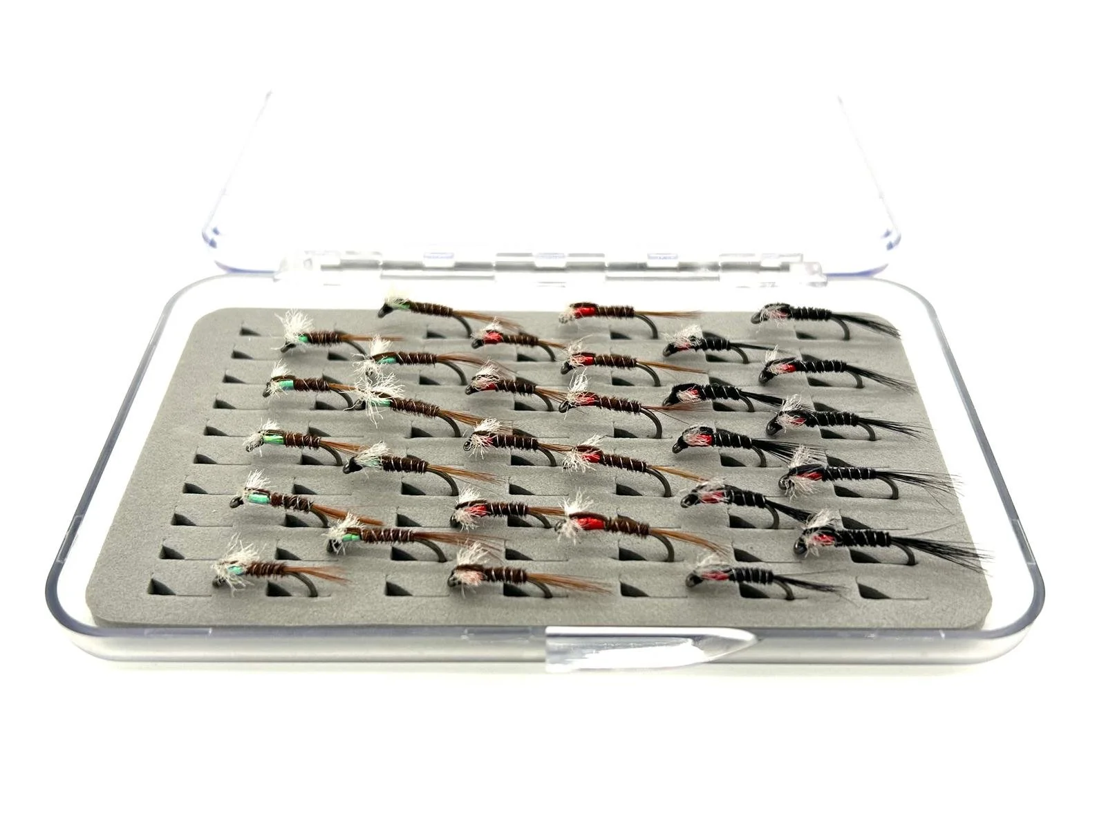 30 x Muskin selection in a slimline pocket fly box for trout fly ...