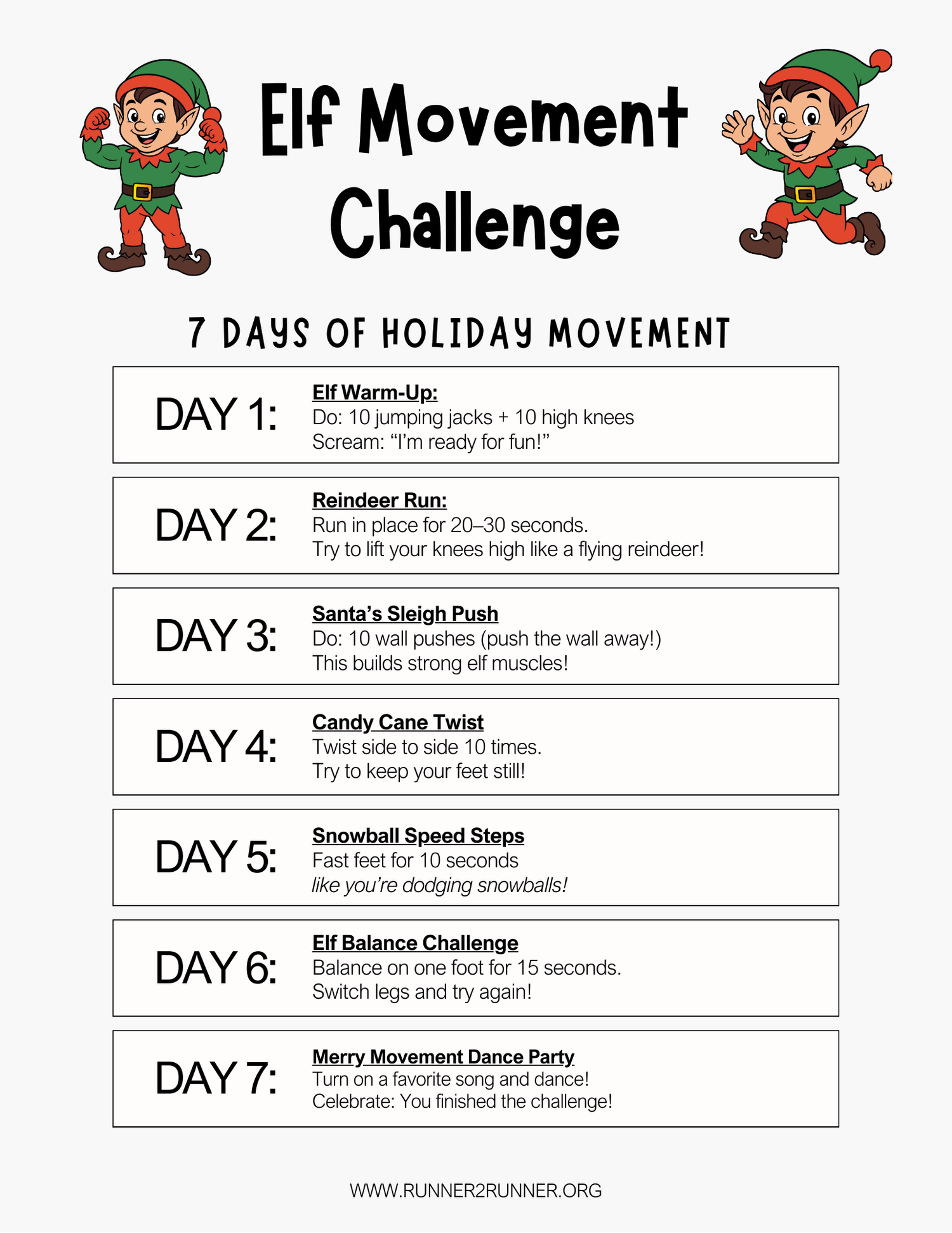 Free Holiday Movement Activities for Kids | Printable Bingo, Elf ...