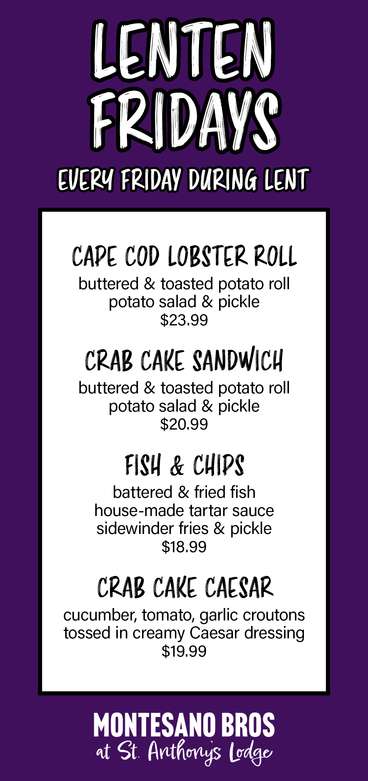 Menus - Montesano Bros at St. Anthony's Lodge