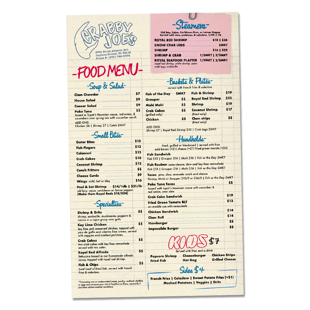Menu — Crabby Joe's