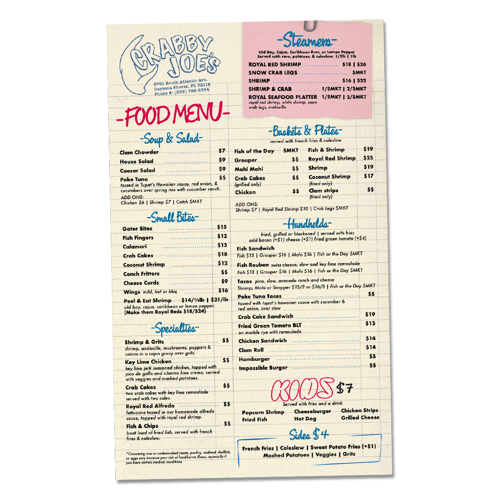 Menu — Crabby Joe's