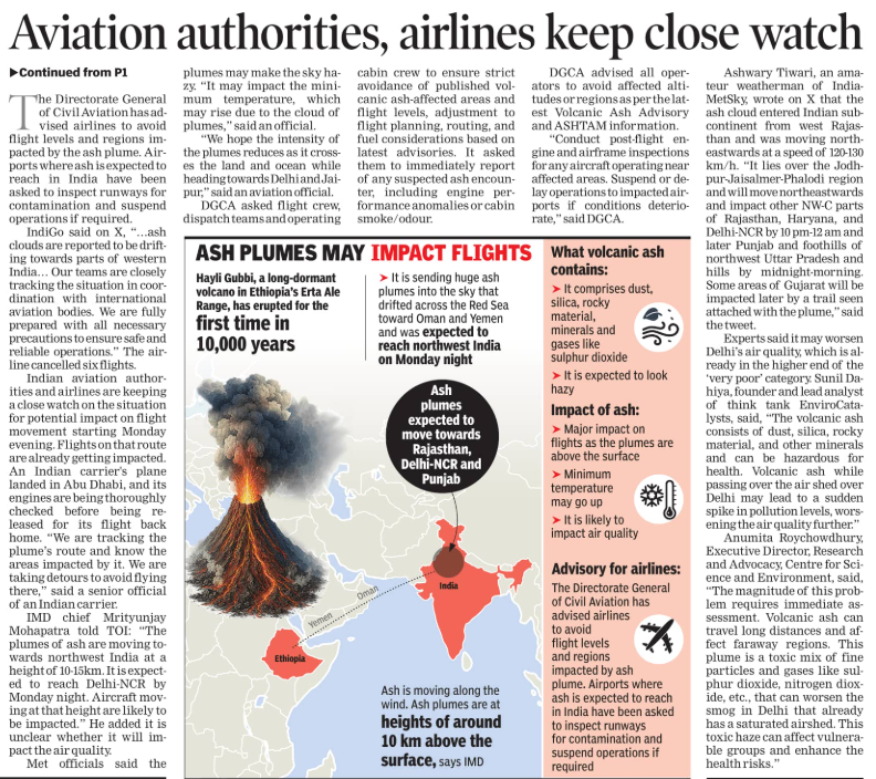 Volcanic ash plume from Ethiopia may disrupt flights in India today ...