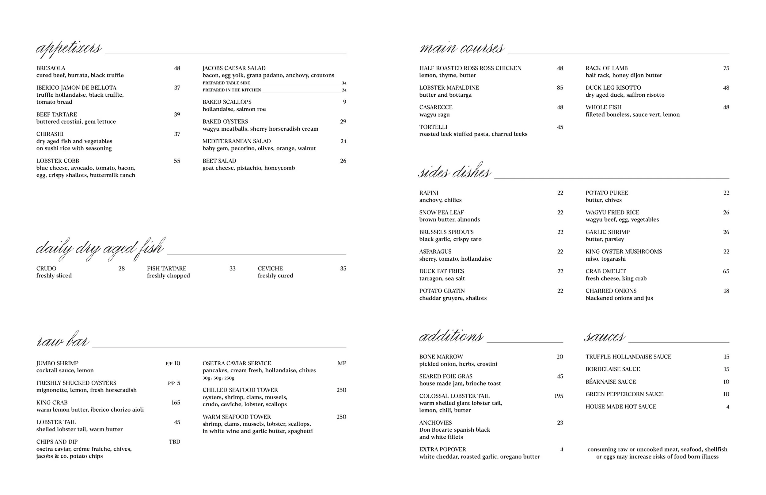 MENU — Jacobs & Co. Steakhouse