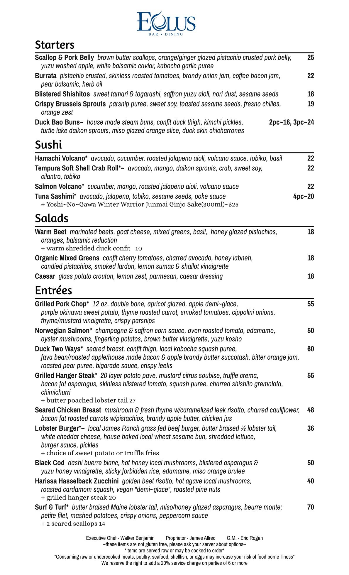 Menu — Eolus Bar & Dining