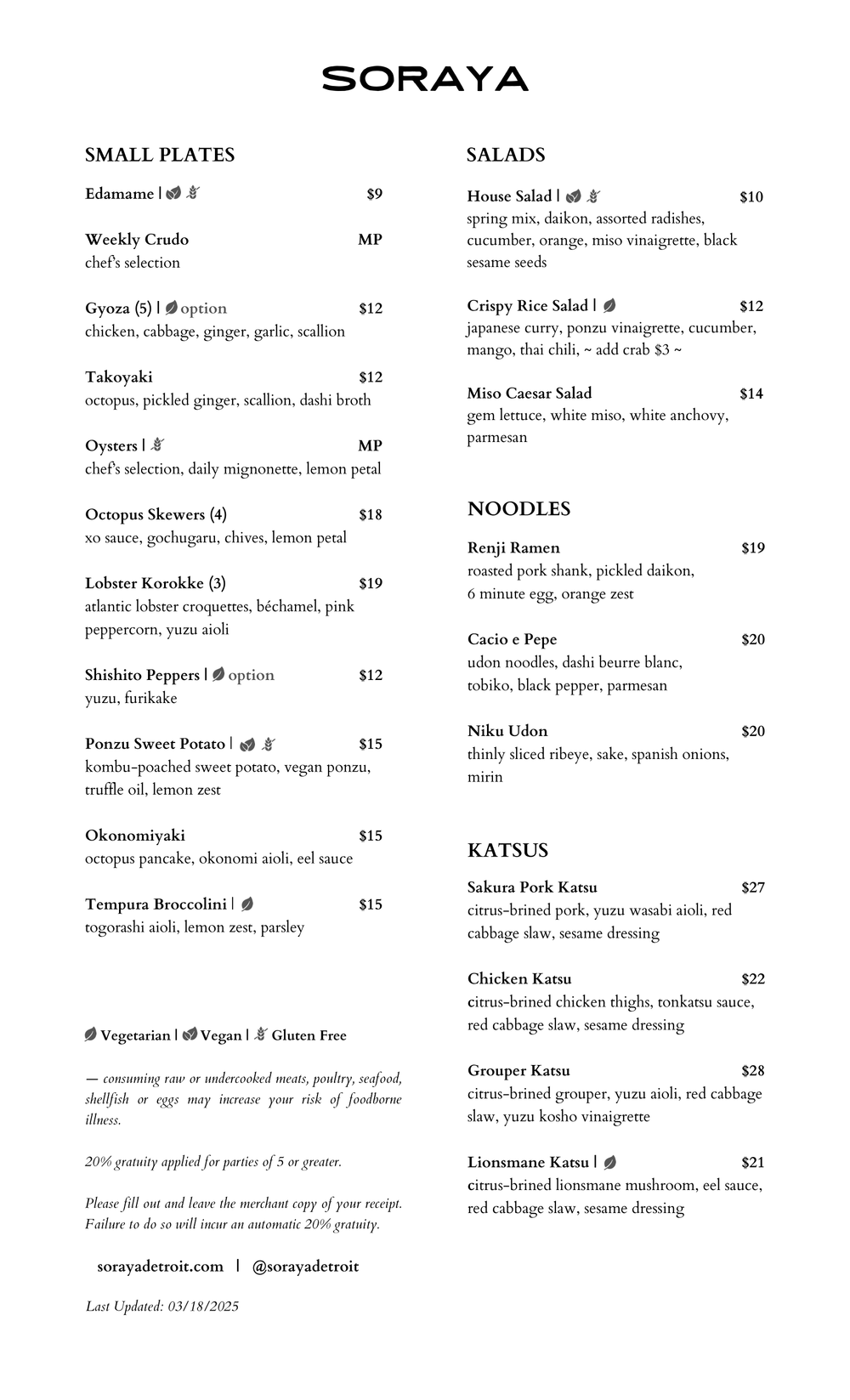 Menu — SORAYA