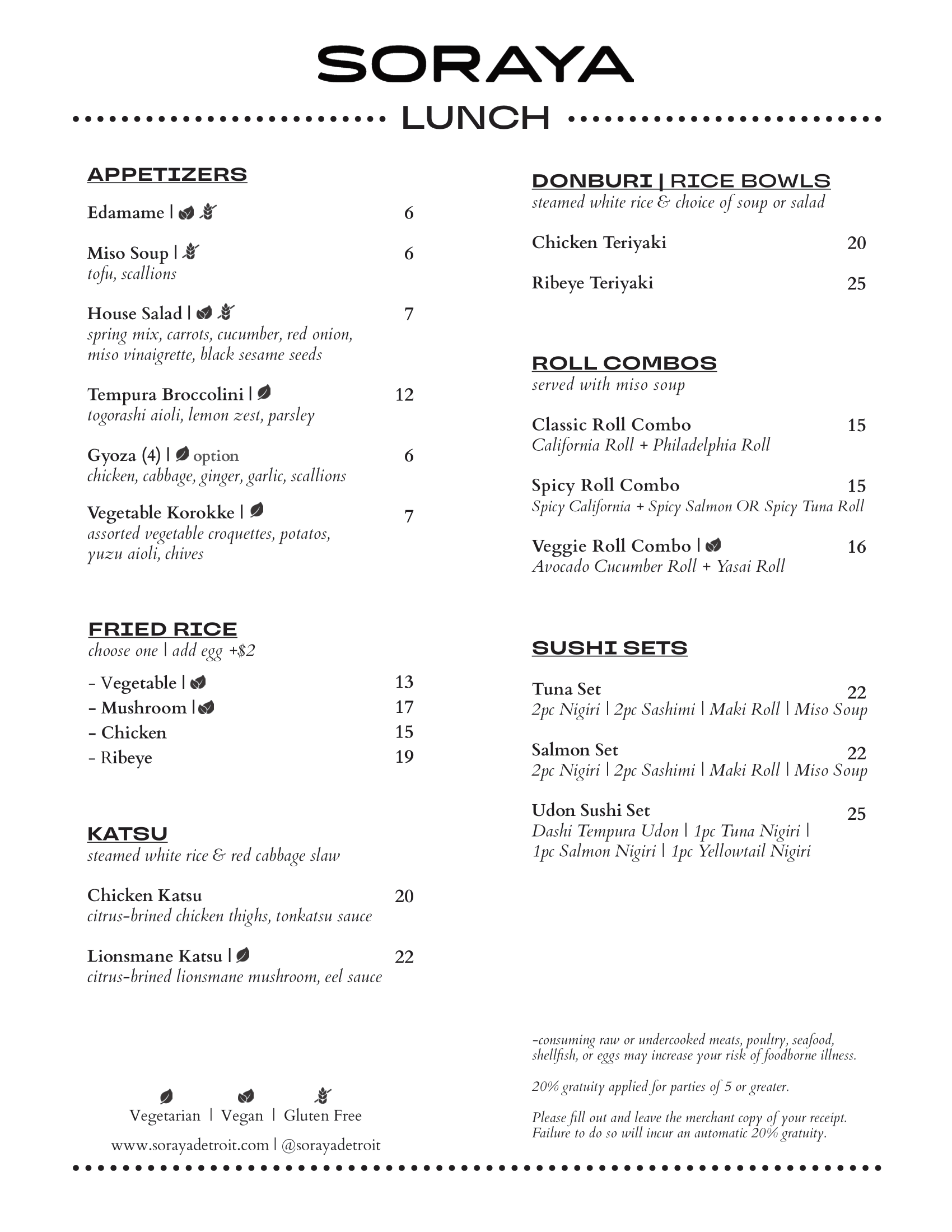Menu — SORAYA