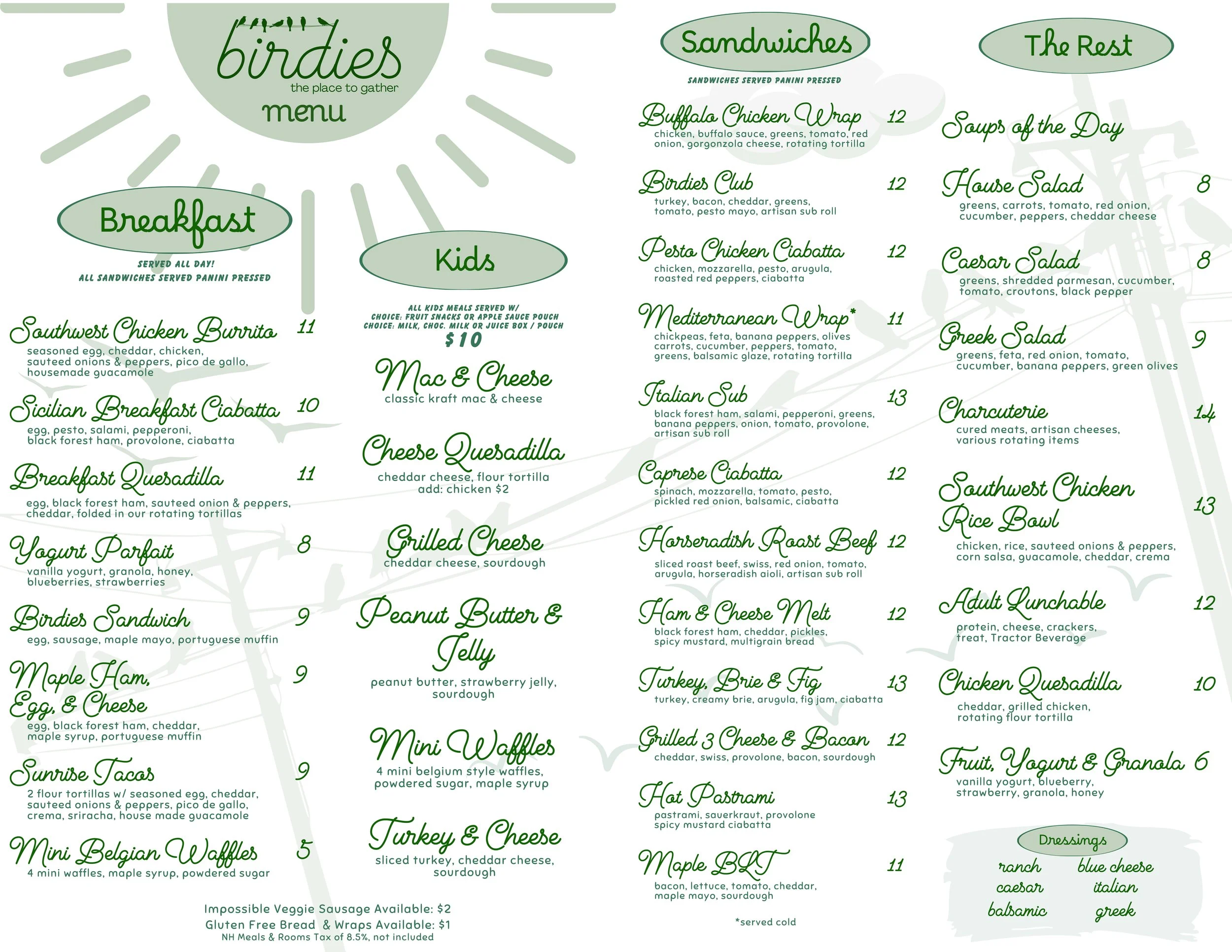 Menu — Birdies