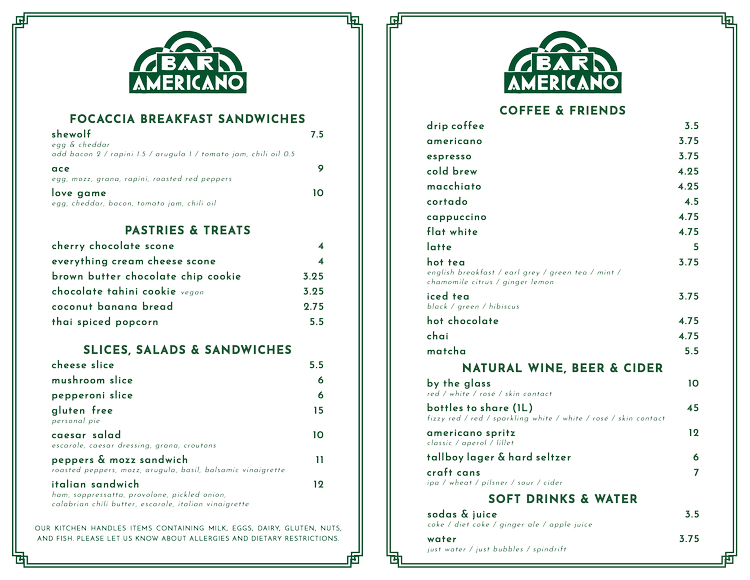 Menu — Bar Americano