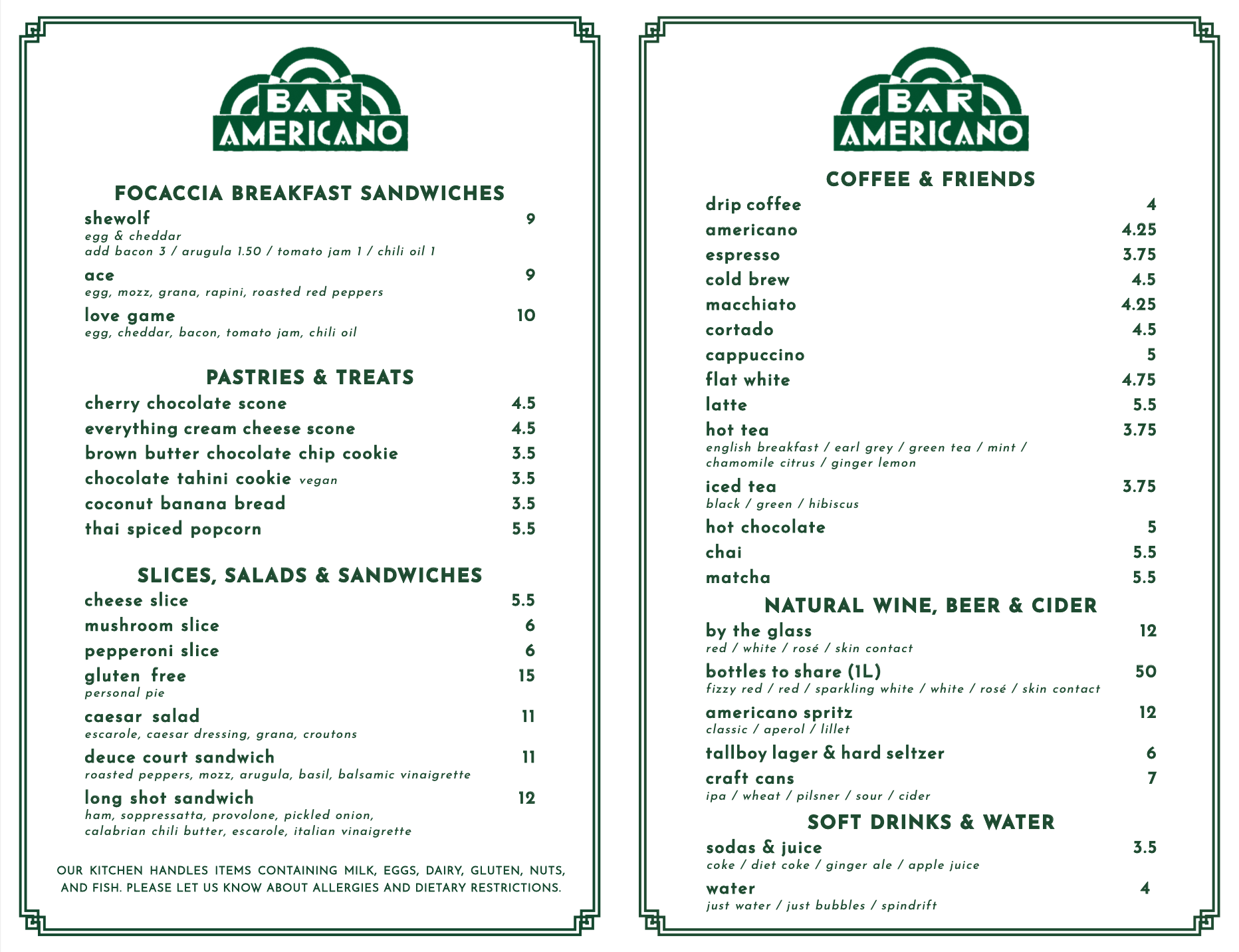 Menu — Bar Americano