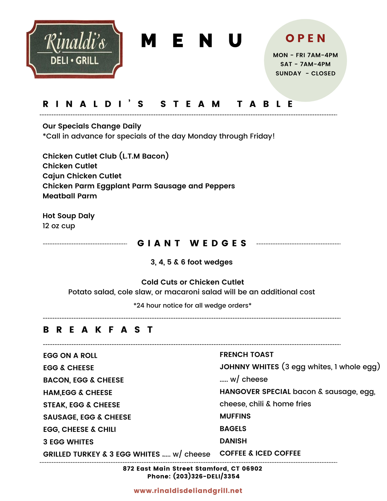 Menu 1 — Rinaldi's Deli and Grill