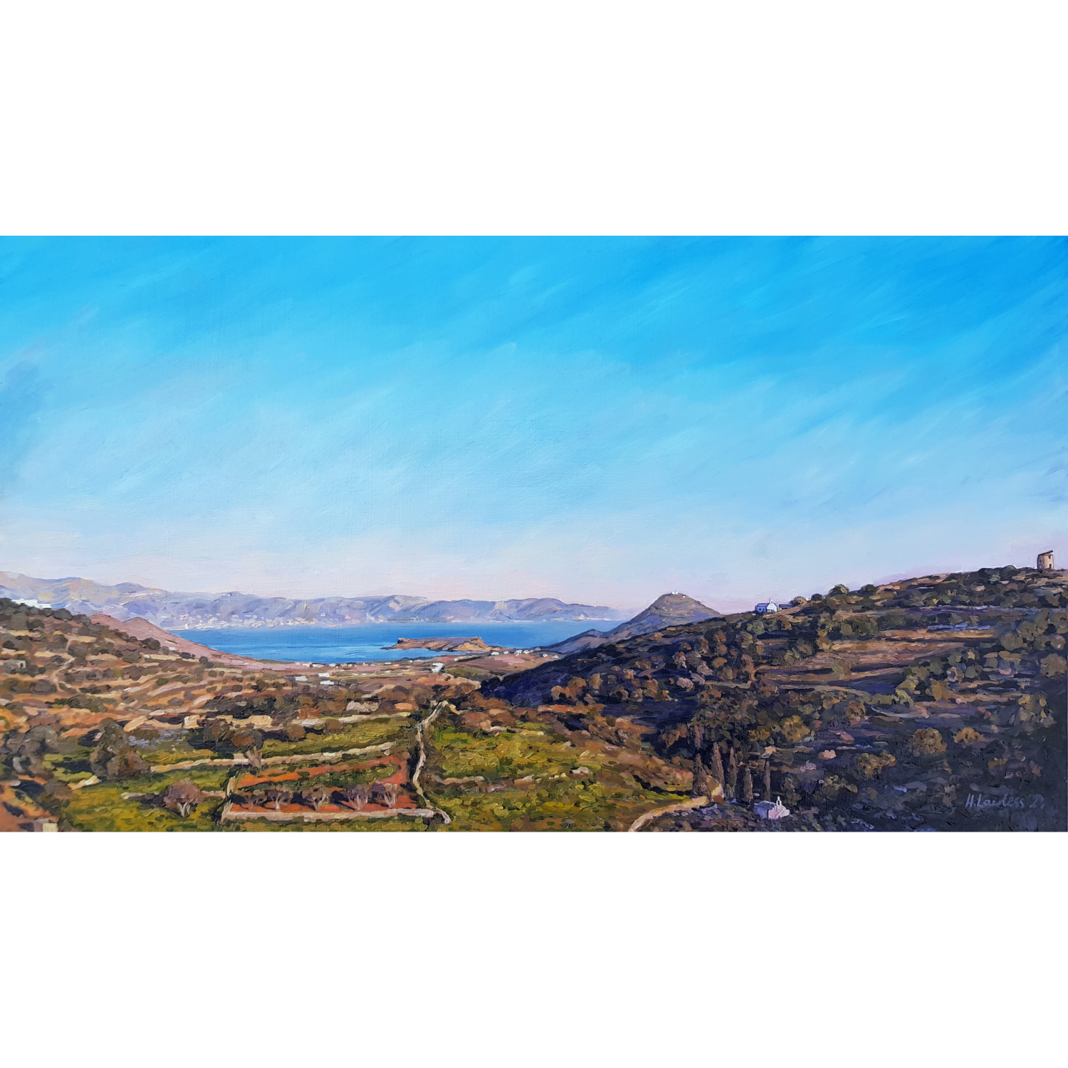 Paros to Naxos, Aegean Twilight | Harriet Lawless Artist Oil Paintings