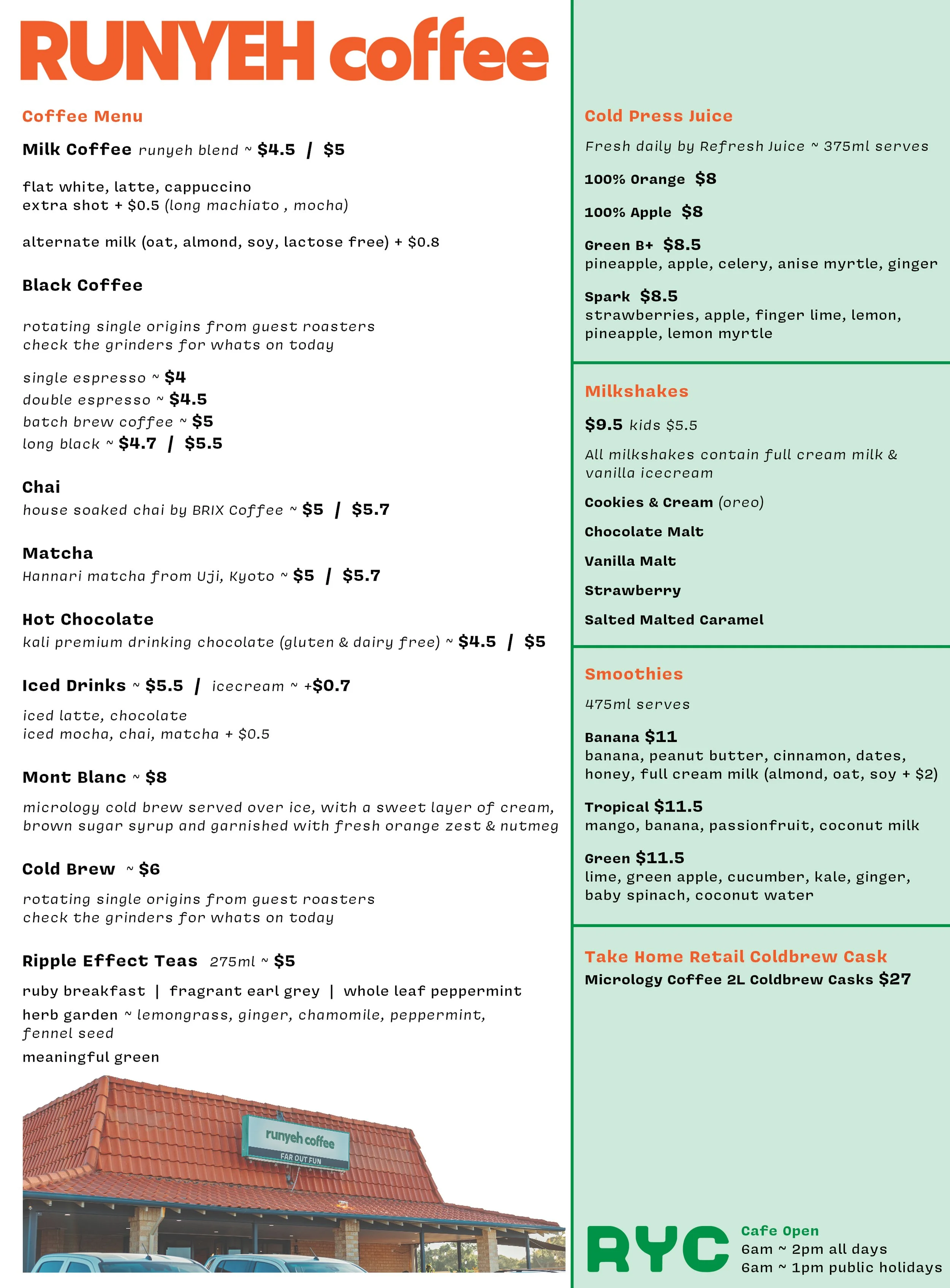 Menu – Best Café Menu in Perth | Specialty Coffee — Runyeh Coffee