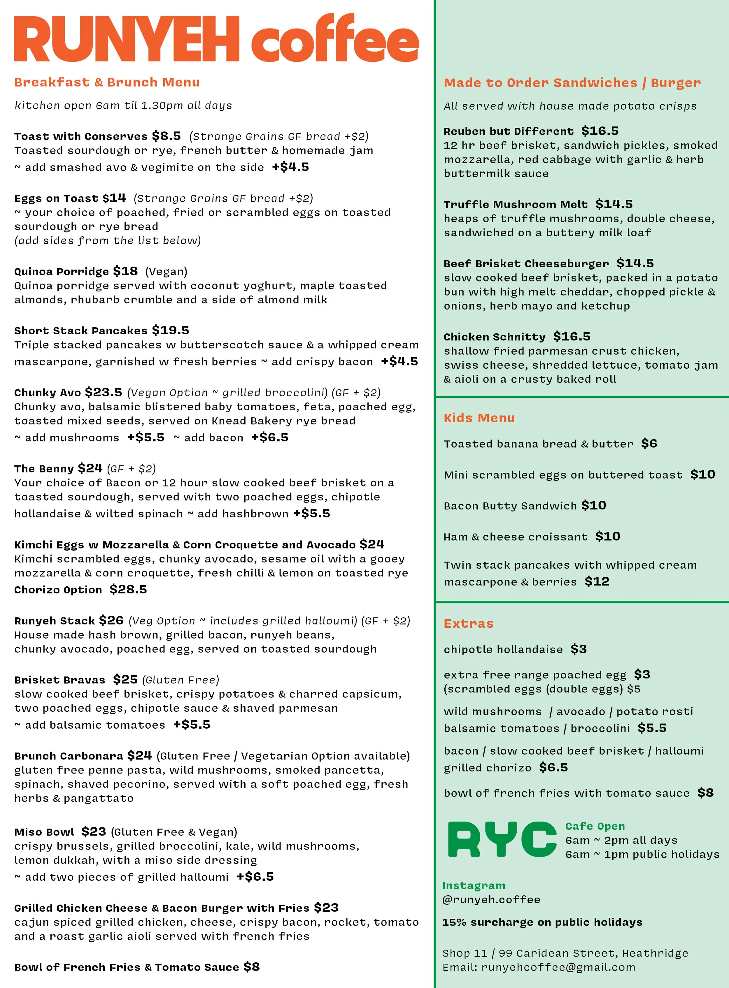 Menu – Best Café Menu in Perth | Specialty Coffee — Runyeh Coffee