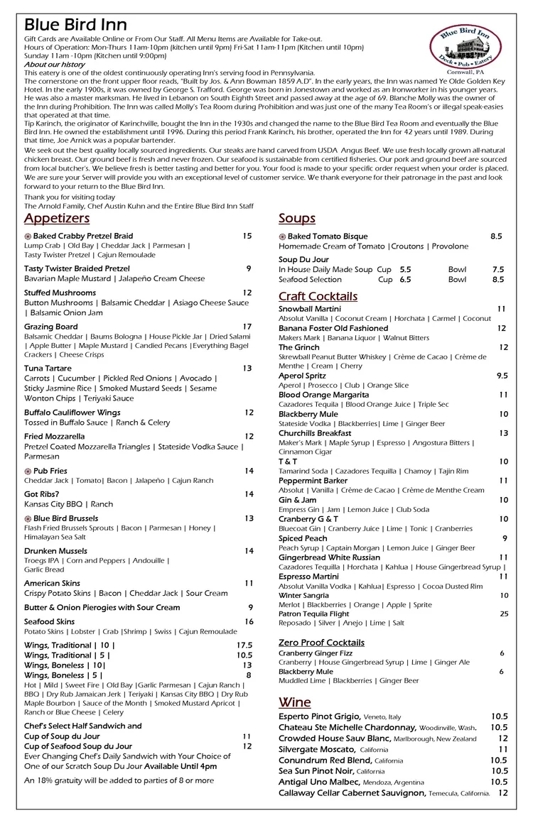 Full Menu | Discover Flavors & Dine In Today — Blue Bird Inn