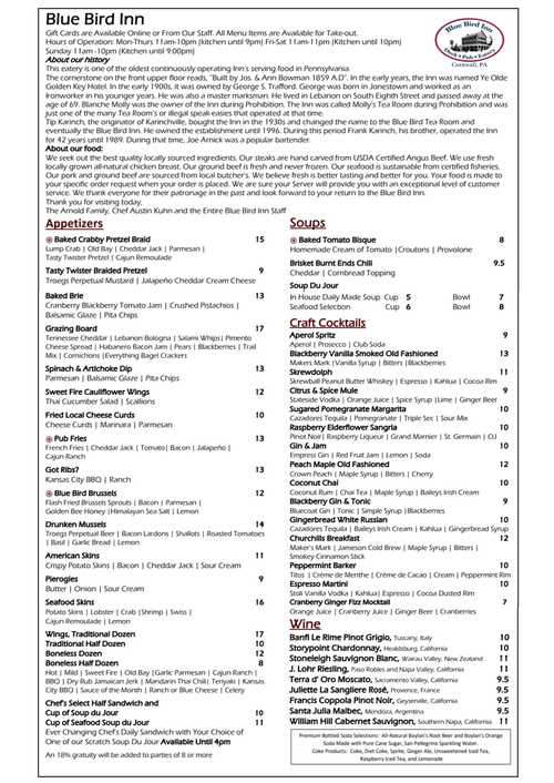 Full Menu — Blue Bird Inn