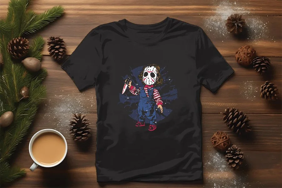 Shop Chucky Wearing Jason Mask Printed T-Shirt – Perfect for Horror ...