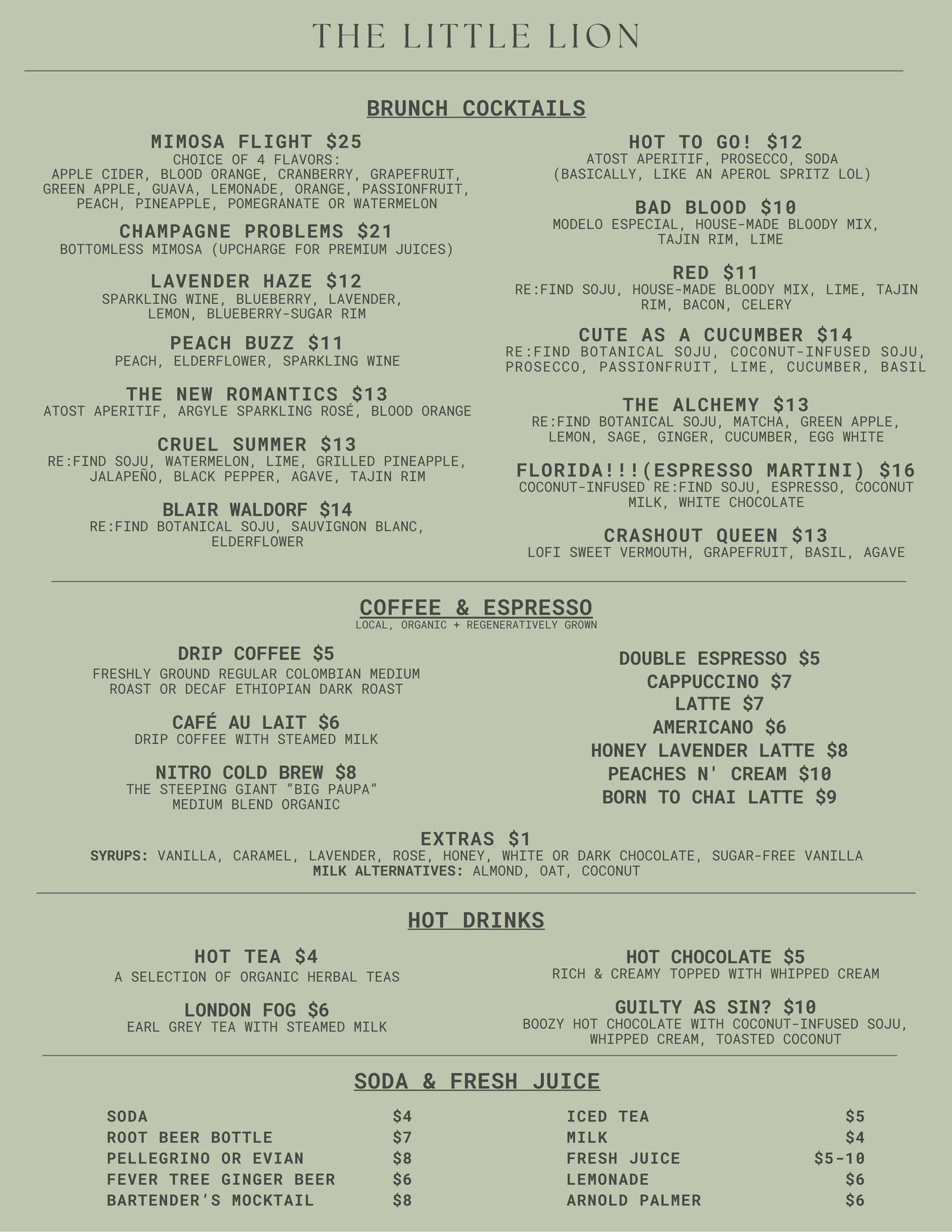 Menus — Little Lion Ventura