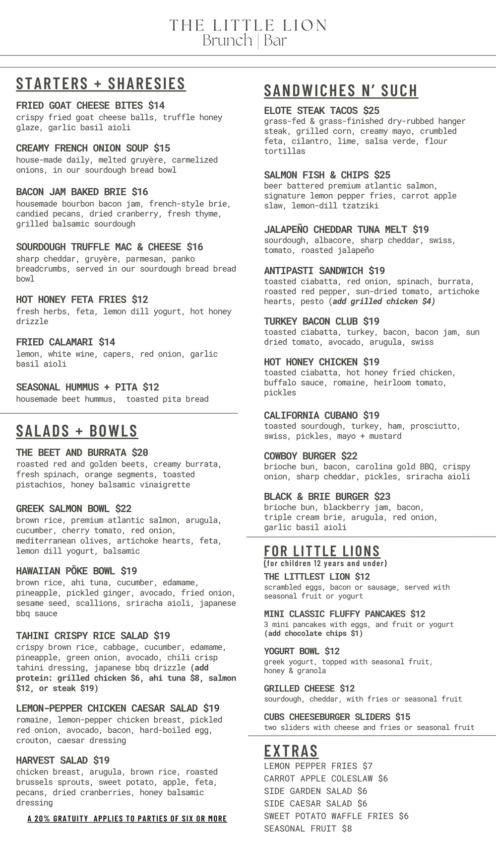 Menus — Little Lion Ventura