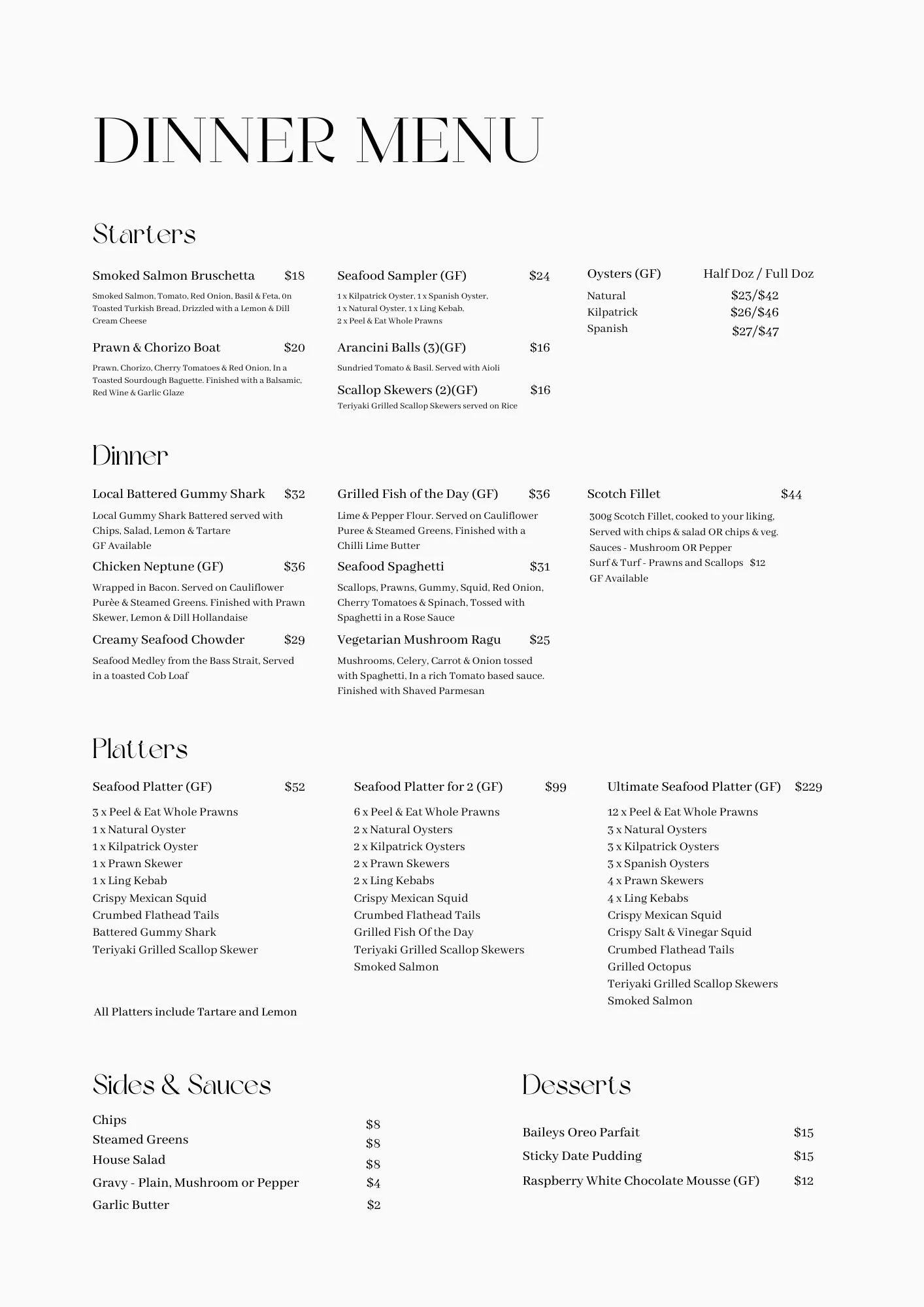 Menu — Off The Wharf