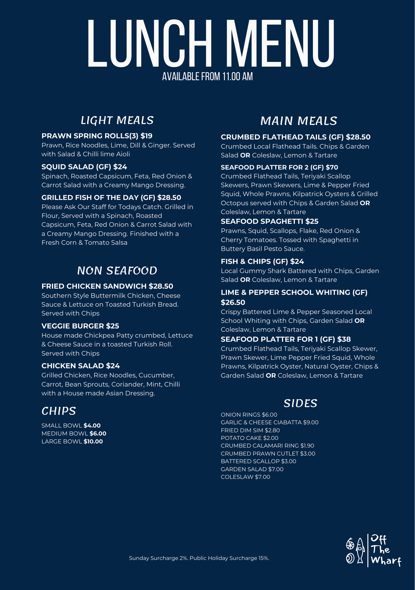 Menu — Off The Wharf