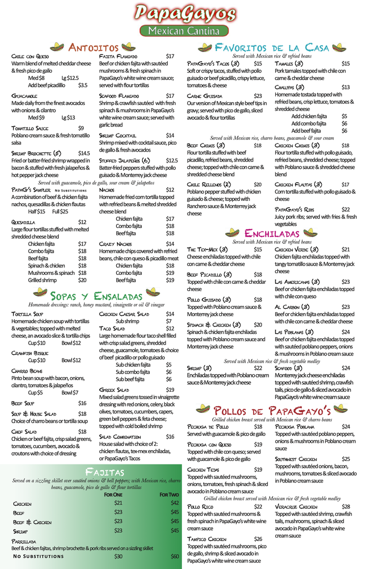 MENU — Papagayos Mexican Cantina
