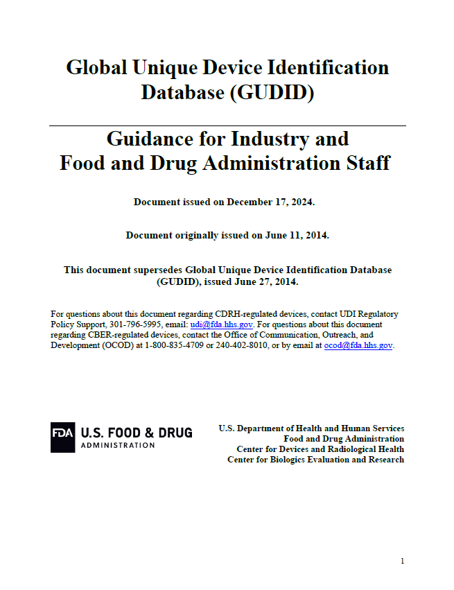 FDA Issues Updated Guidance on the Global Unique Device Identification ...