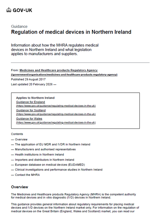 MHRA Updates Northern Ireland Medical Device Guidance — Smart MDR