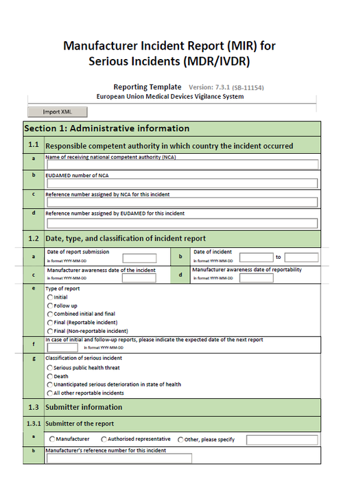 Updated MIR Template 7.3.1 Under MDR/IVDR: What Medical Device ...