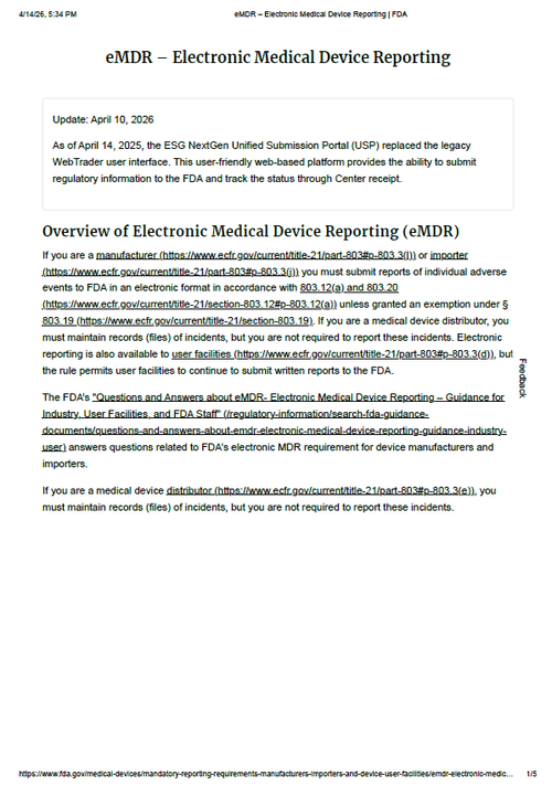 FDA eMDR Update: ESG NextGen Portal Replaces WebTrader for Medical ...