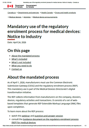 Health Canada Makes REP Mandatory for Medical Device Submissions from ...