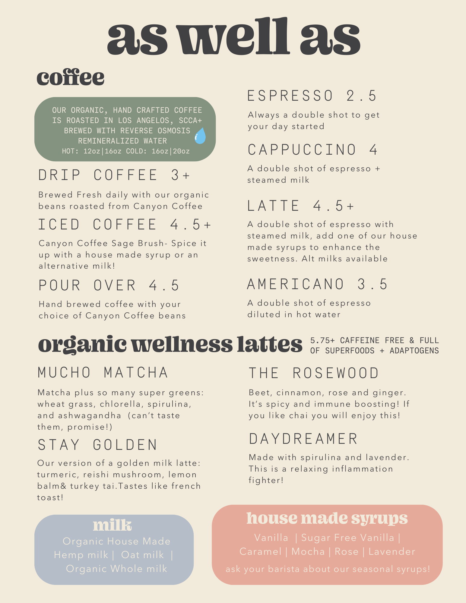 cafe menu — As Well As