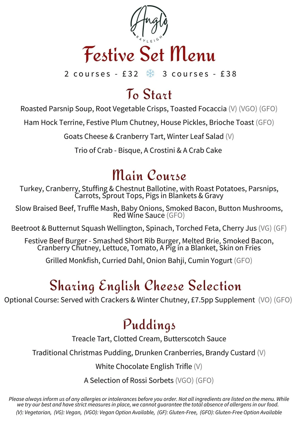 Festive Menu — Anglo