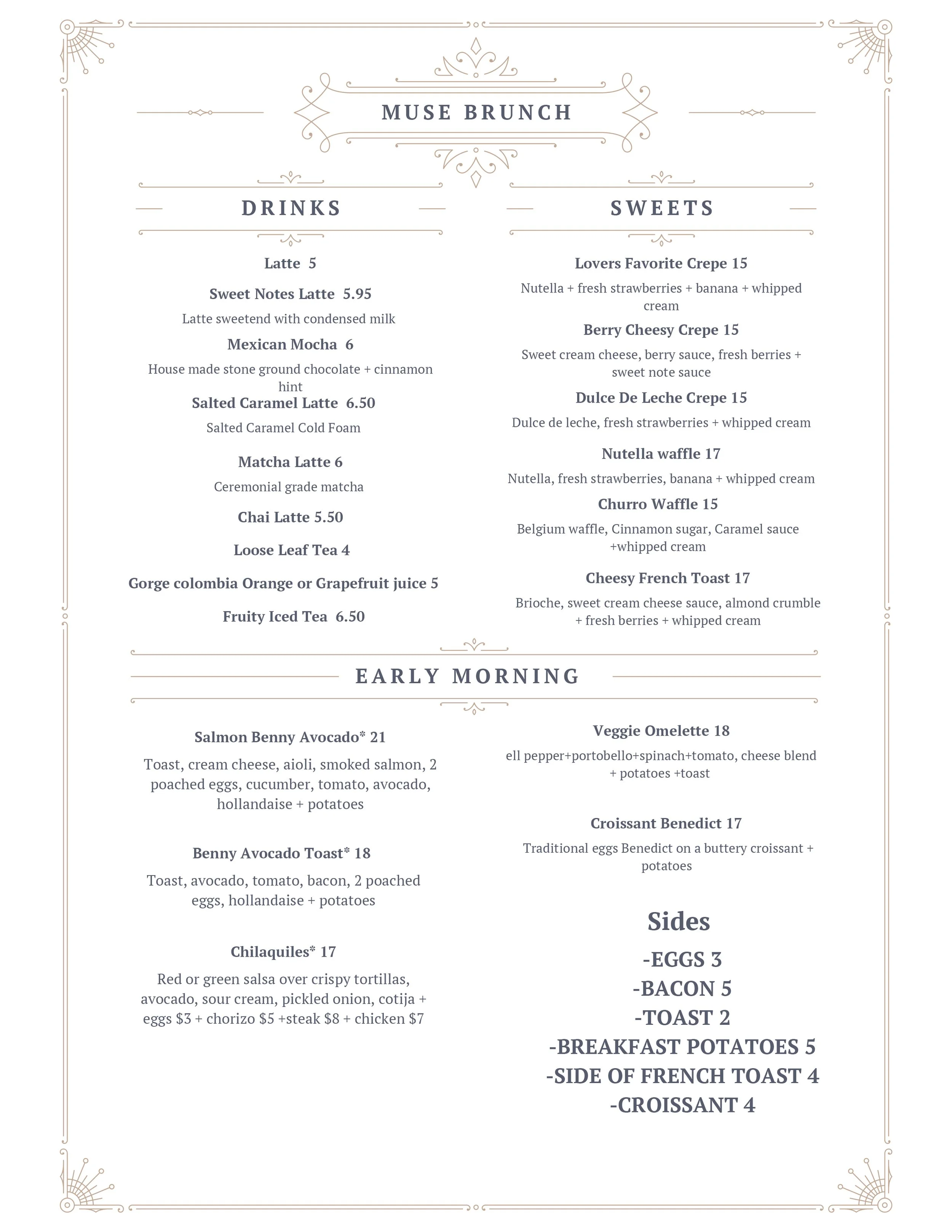 Menu — Muse Lounge Seattle