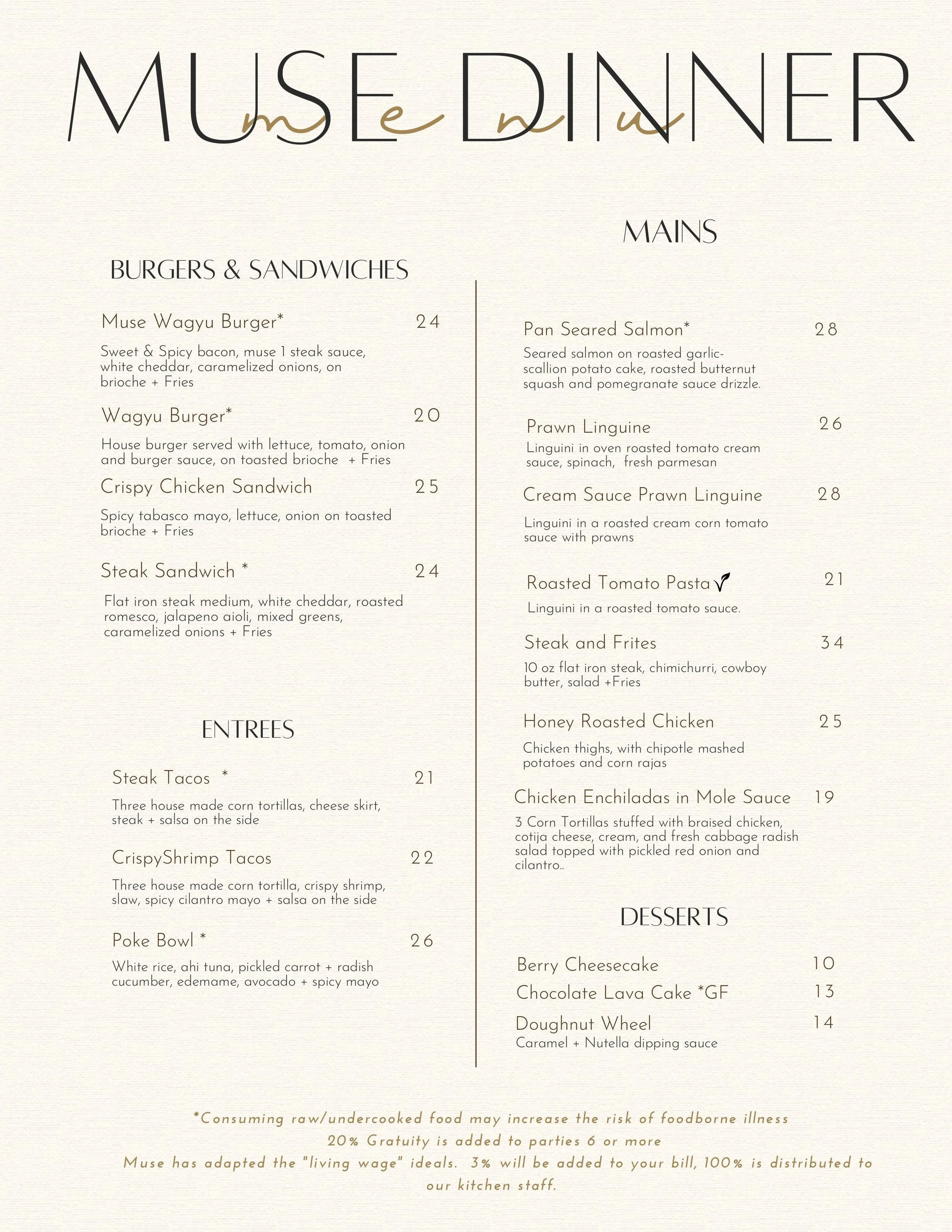 Menu — Muse Lounge Seattle