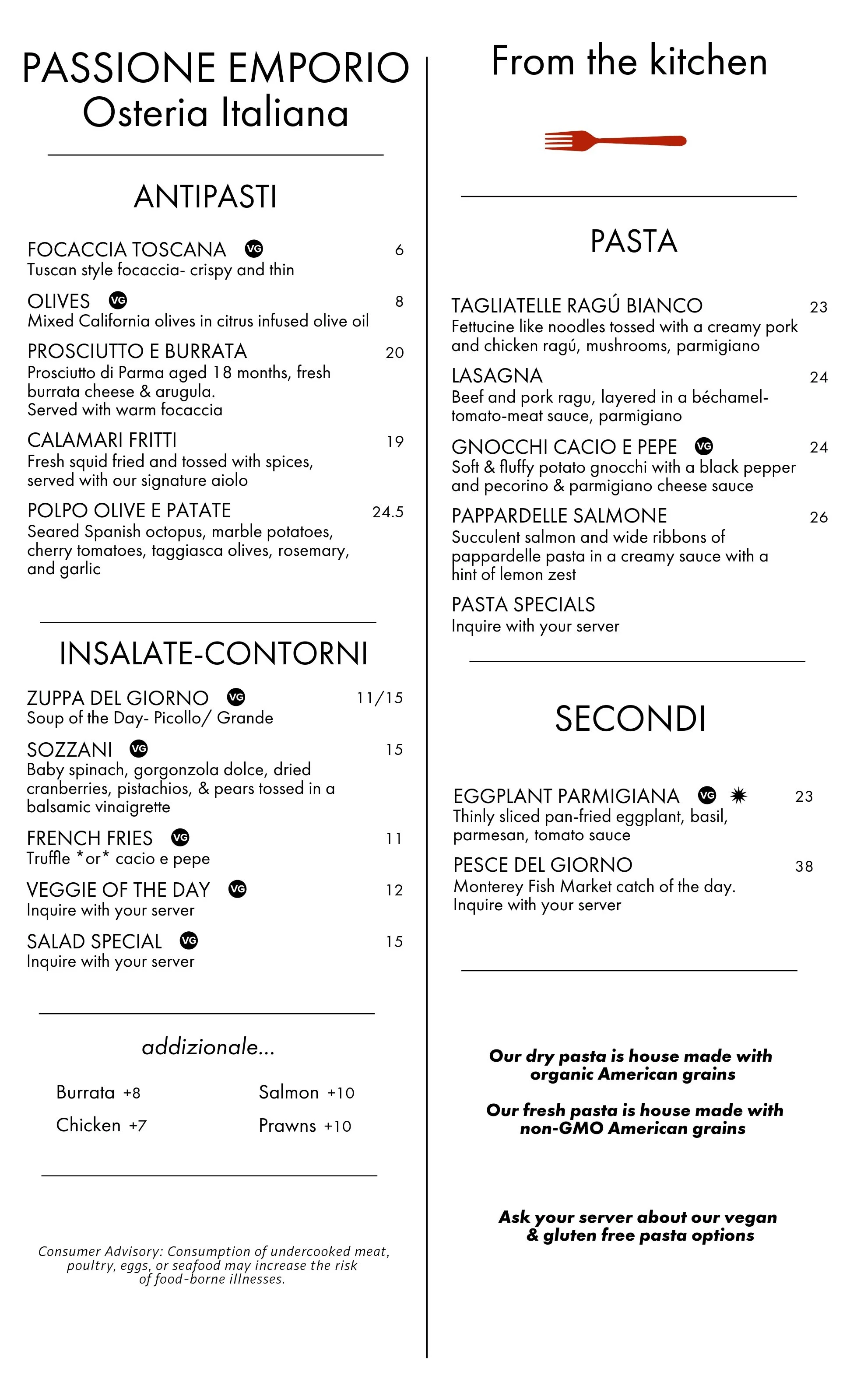 Menu — PASSIONE EMPORIO / HOT ITALIAN