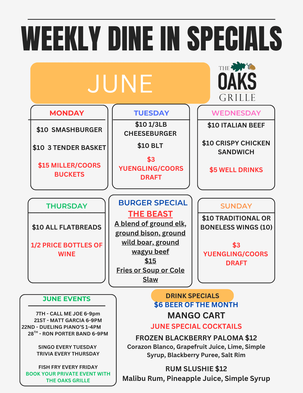 Menu | Explore Our Delicious Offerings — THE OAKS GRILLE